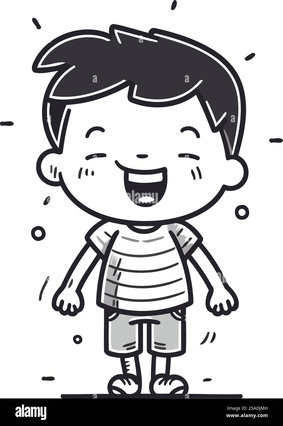 Vector illustration of happy cartoon boy. Hand drawn line art style ...