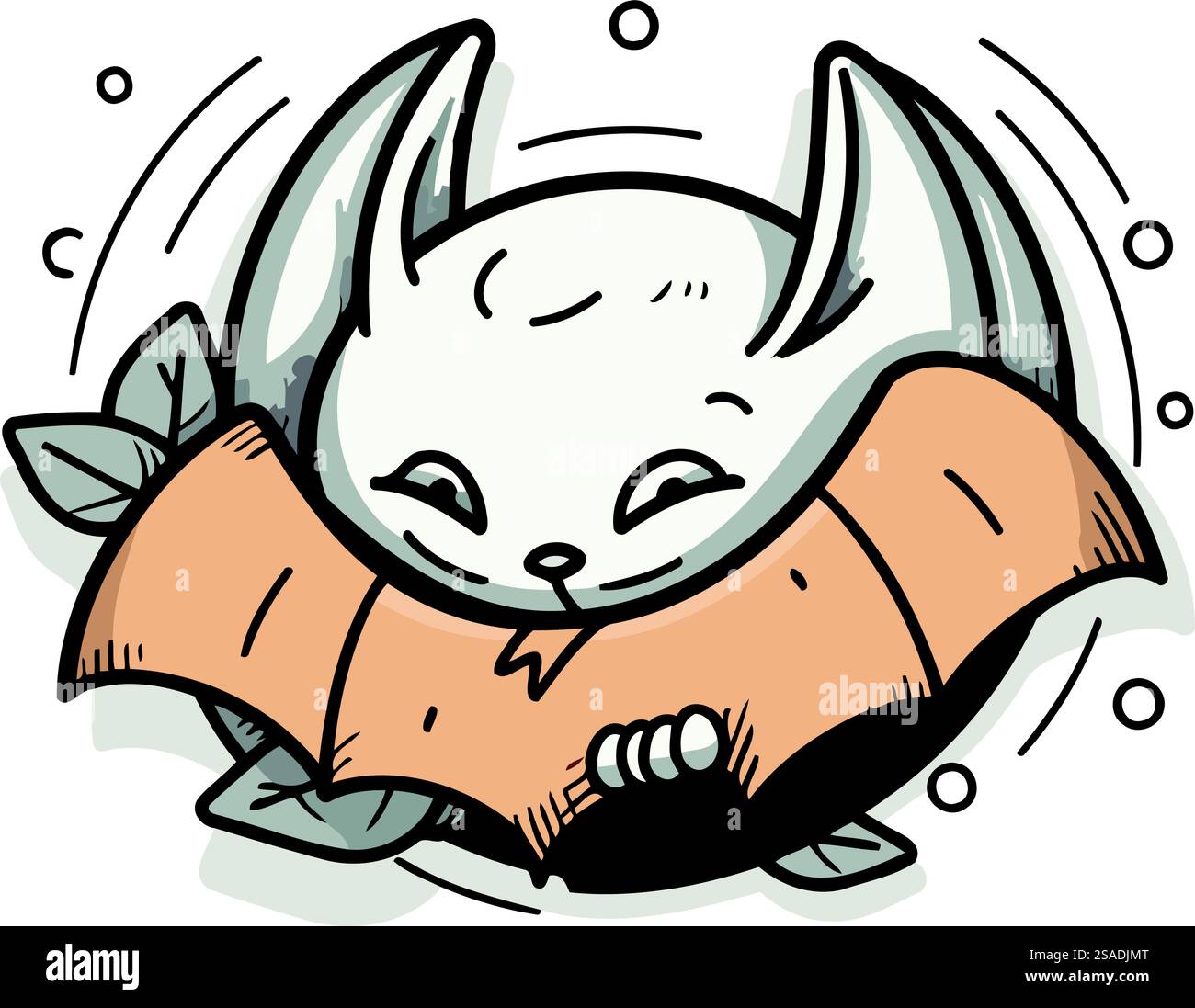Cute cartoon cat sleeping on a scroll. Vector illustration isolated on ...