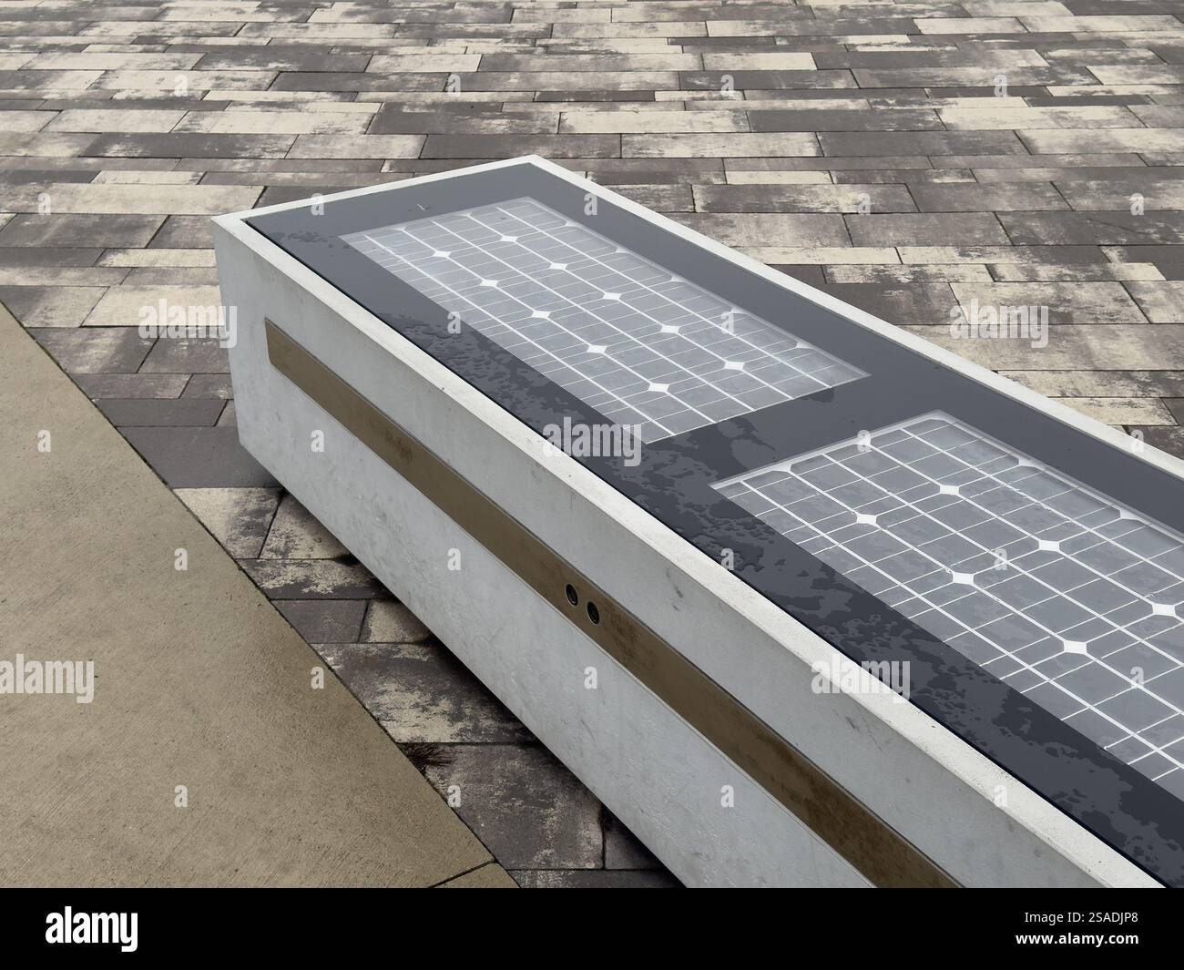 Modern urban solar-powered smart bench on tiled pavement Stock Photo ...
