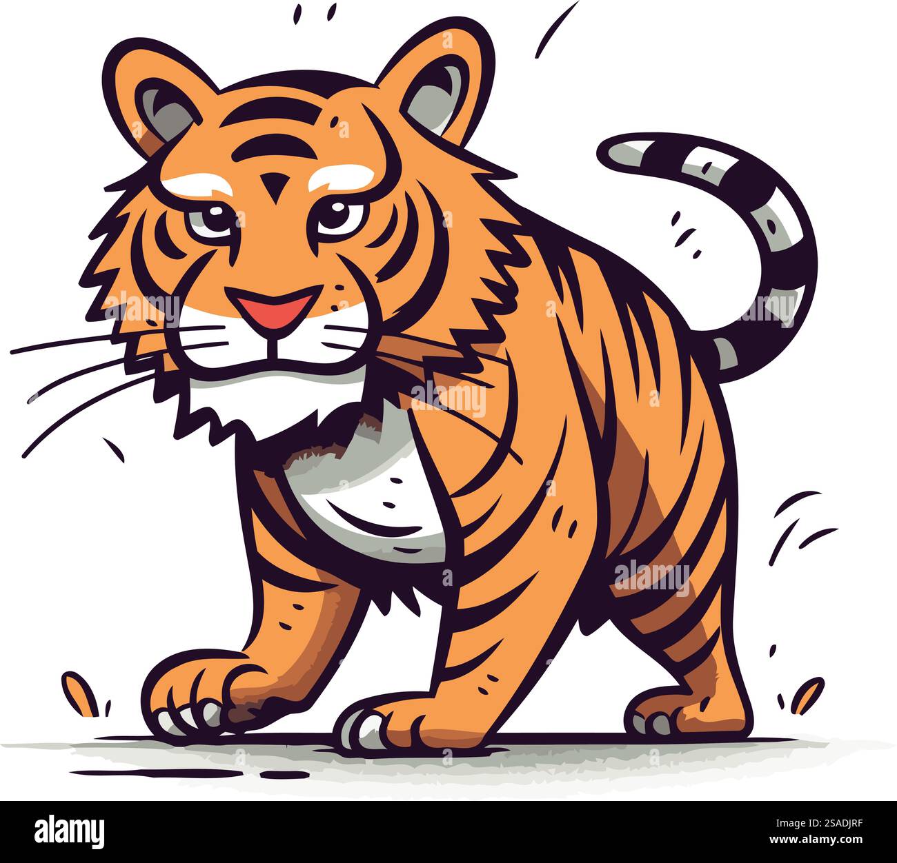 Vector illustration of a tiger on a white background. Cartoon style ...