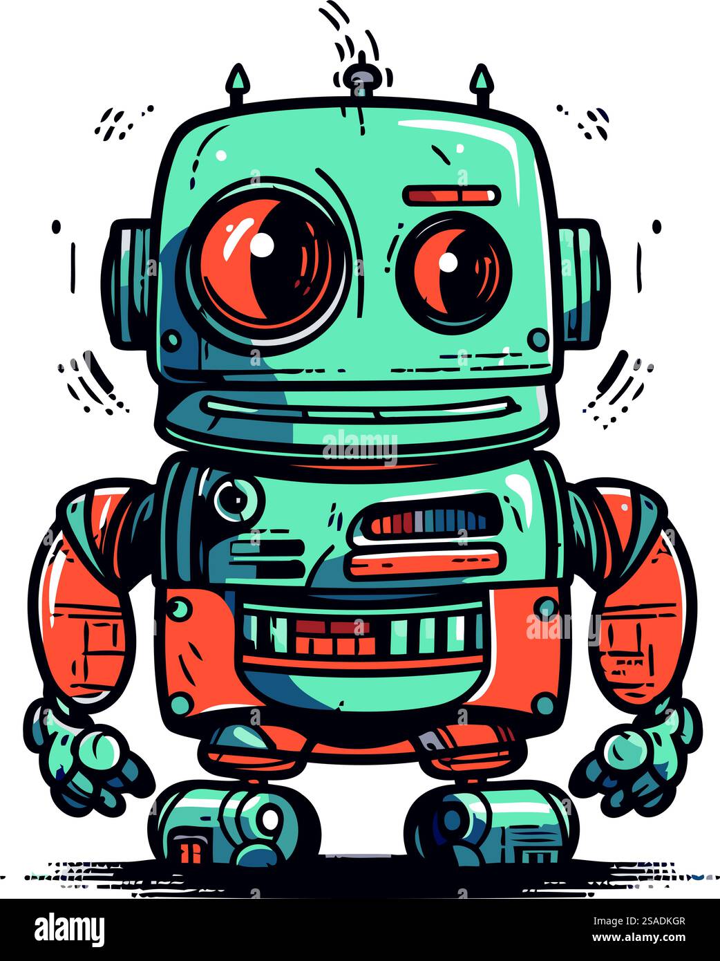 Cute robot. Vector hand drawn illustration in cartoon comic style Stock ...