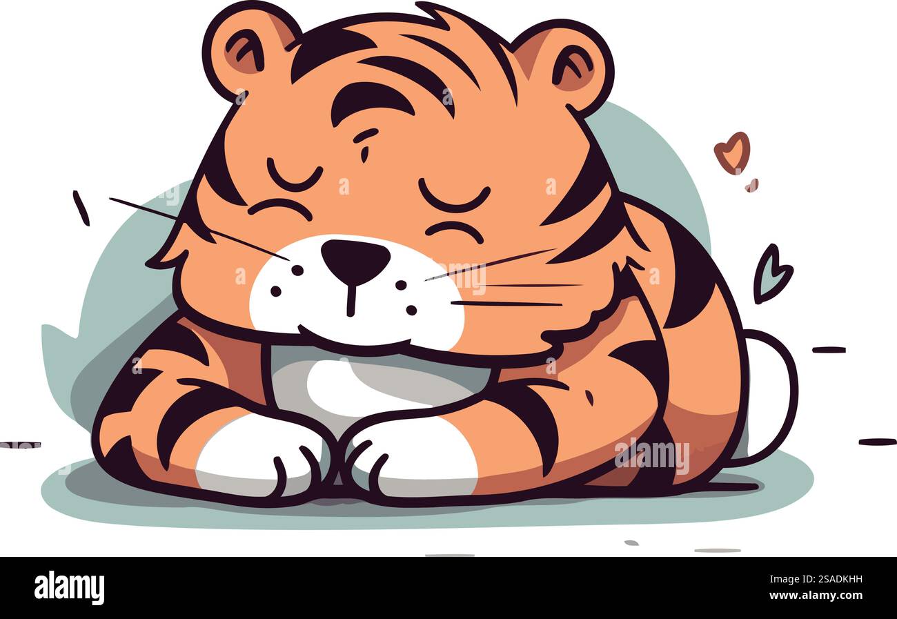 Cute cartoon tiger sleeping. Vector illustration. Isolated on white ...