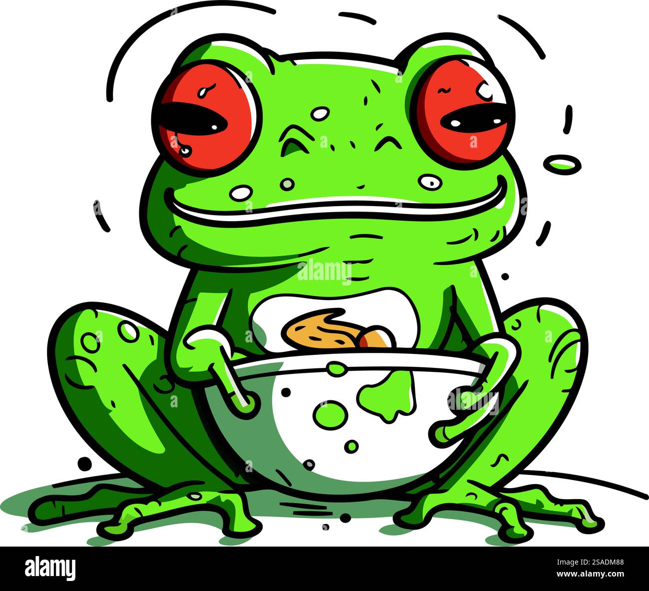 Frog with a bowl of food. Vector illustration of a cartoon frog Stock ...