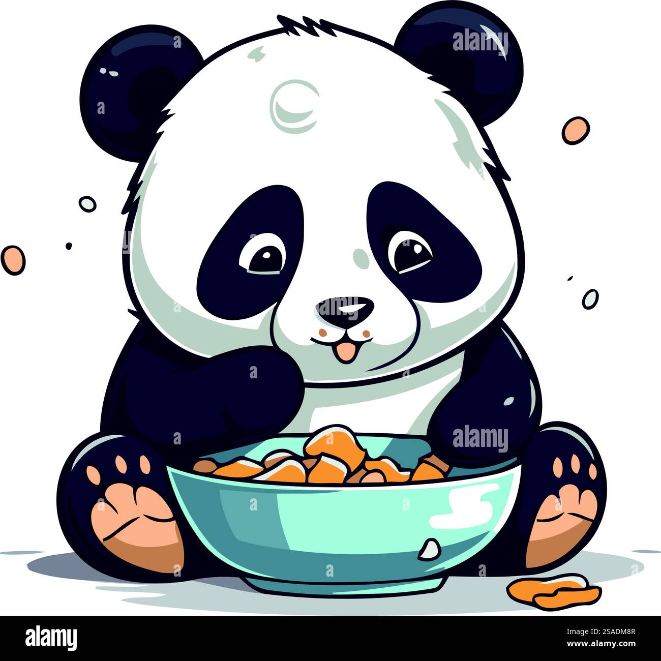 Panda eating food from a bowl. Cute cartoon vector illustration Stock ...