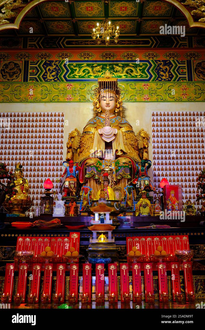 Chinese Thean Hou Temple dedicated to the goddess Mazu and Guan Yin. Altar of Mazu, Goddess of ...