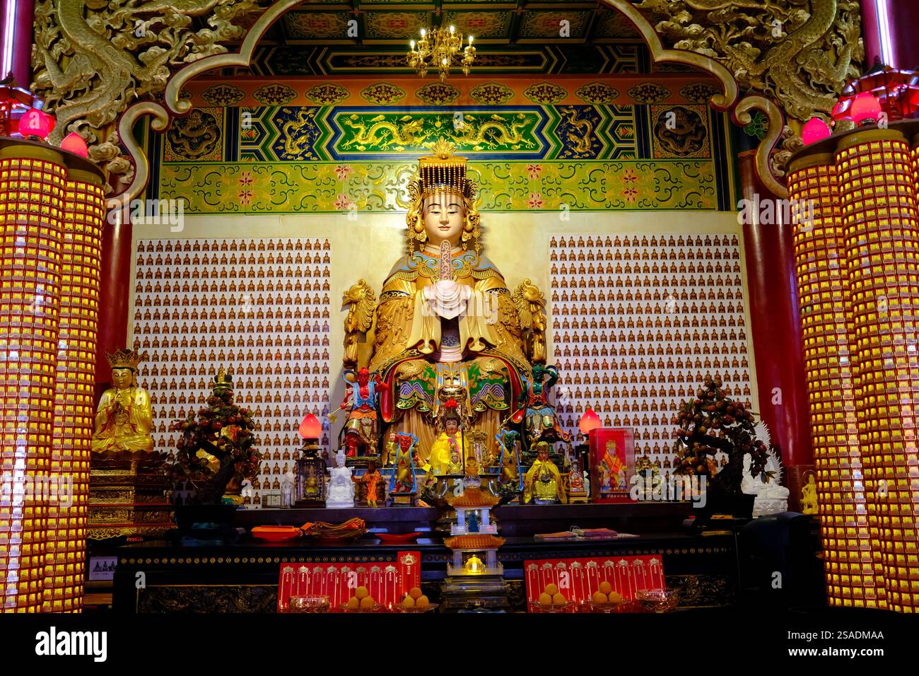 Chinese Thean Hou Temple dedicated to the goddess Mazu and Guan Yin. Altar of Mazu, Goddess of ...