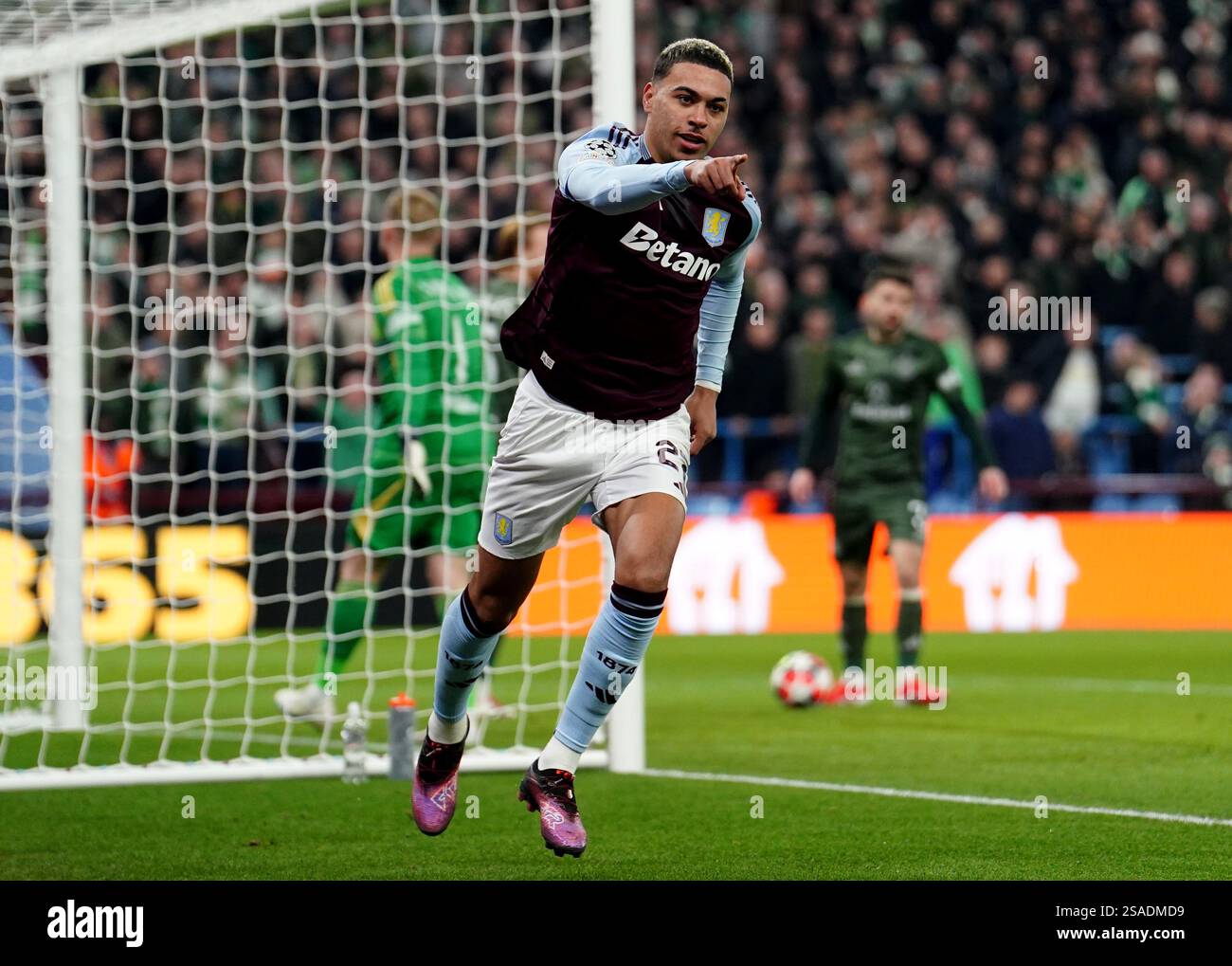 Aston Villa's Morgan Rogers celebrates scoring their side's first goal ...
