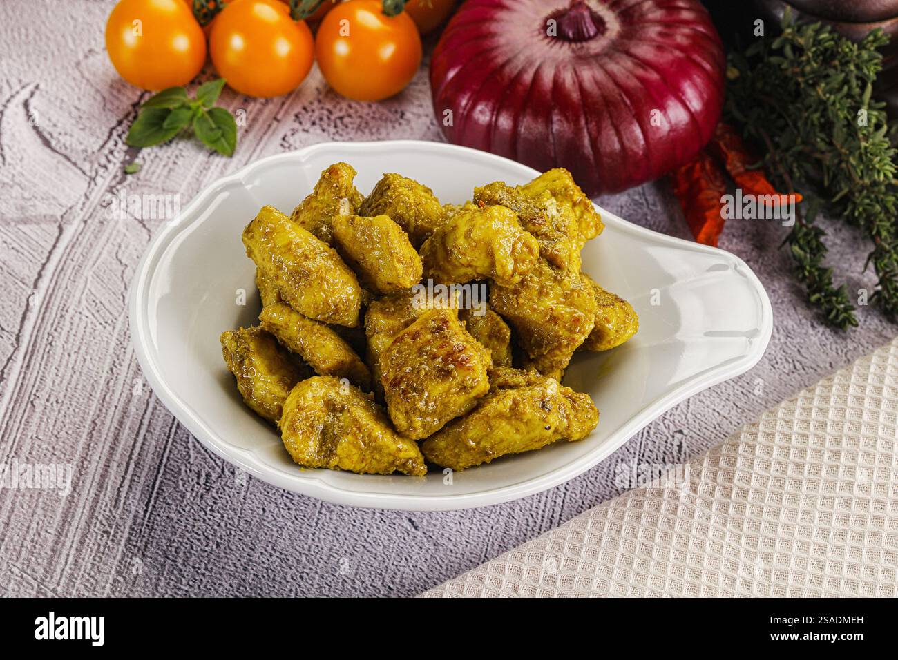 Indian cuisine curry chicken fillet with spices Stock Photo - Alamy