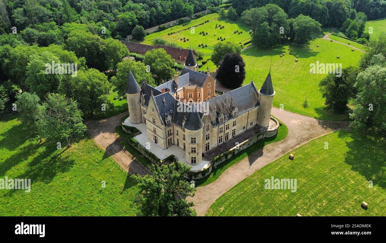 drone photo Bourbilly castle france europe Stock Photo - Alamy