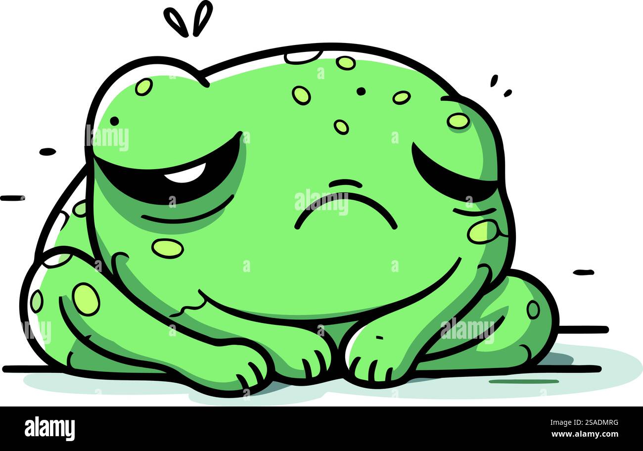 Sad cartoon frog. Vector illustration. Isolated on white background ...