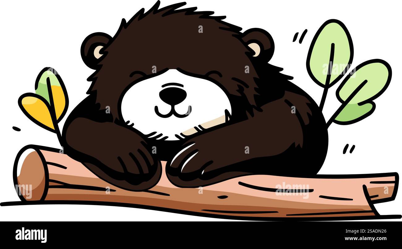 Cute cartoon bear sleeping on a tree branch. Vector illustration Stock ...