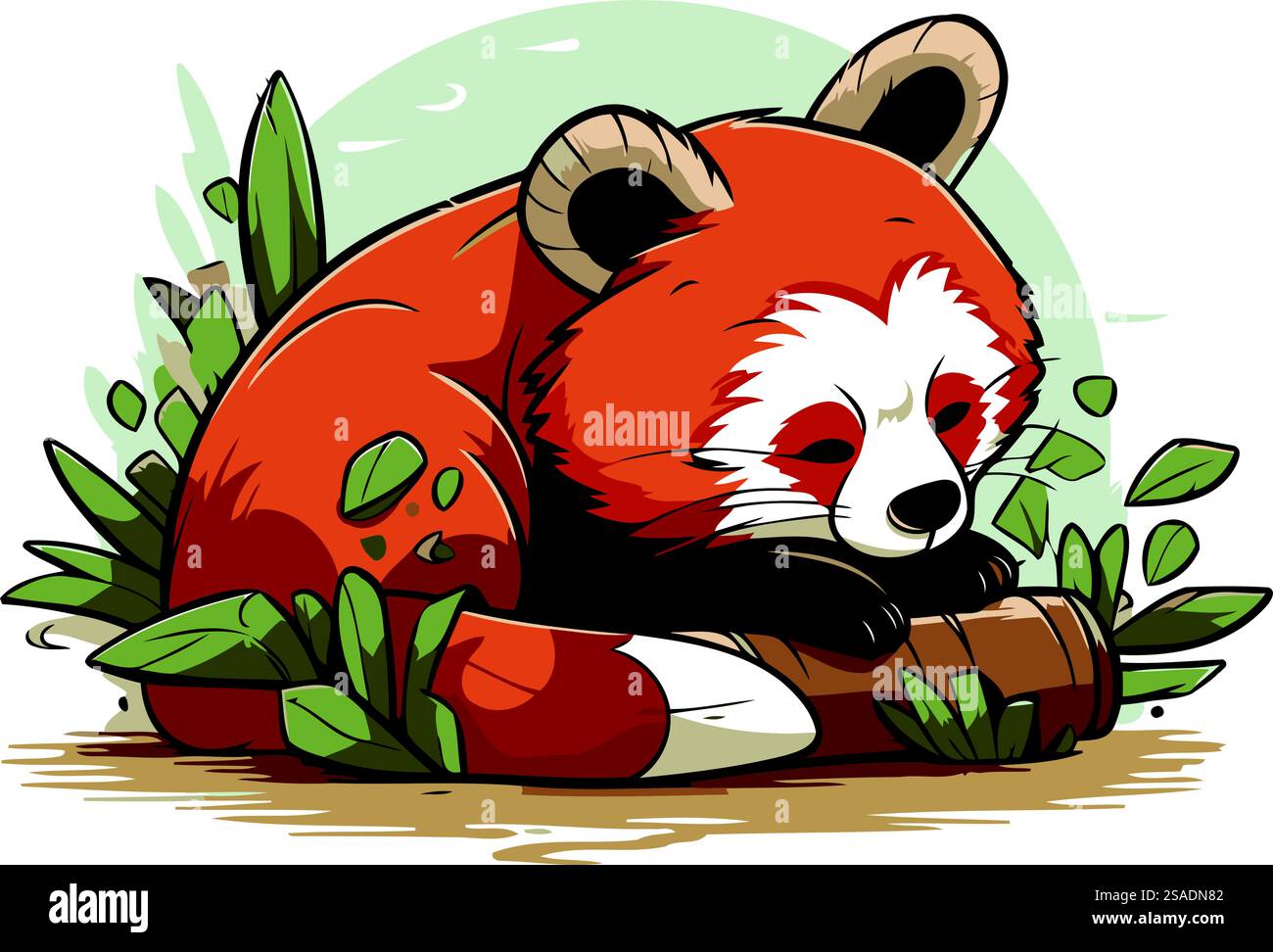 Cute red panda lying on a log. Vector illustration Stock Vector Image ...