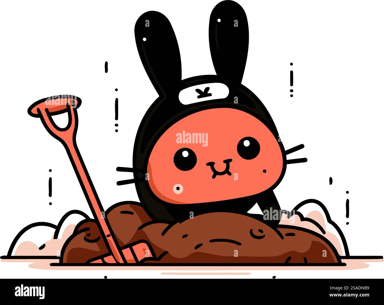 Cute rabbit with shovel. Vector illustration in flat cartoon style ...
