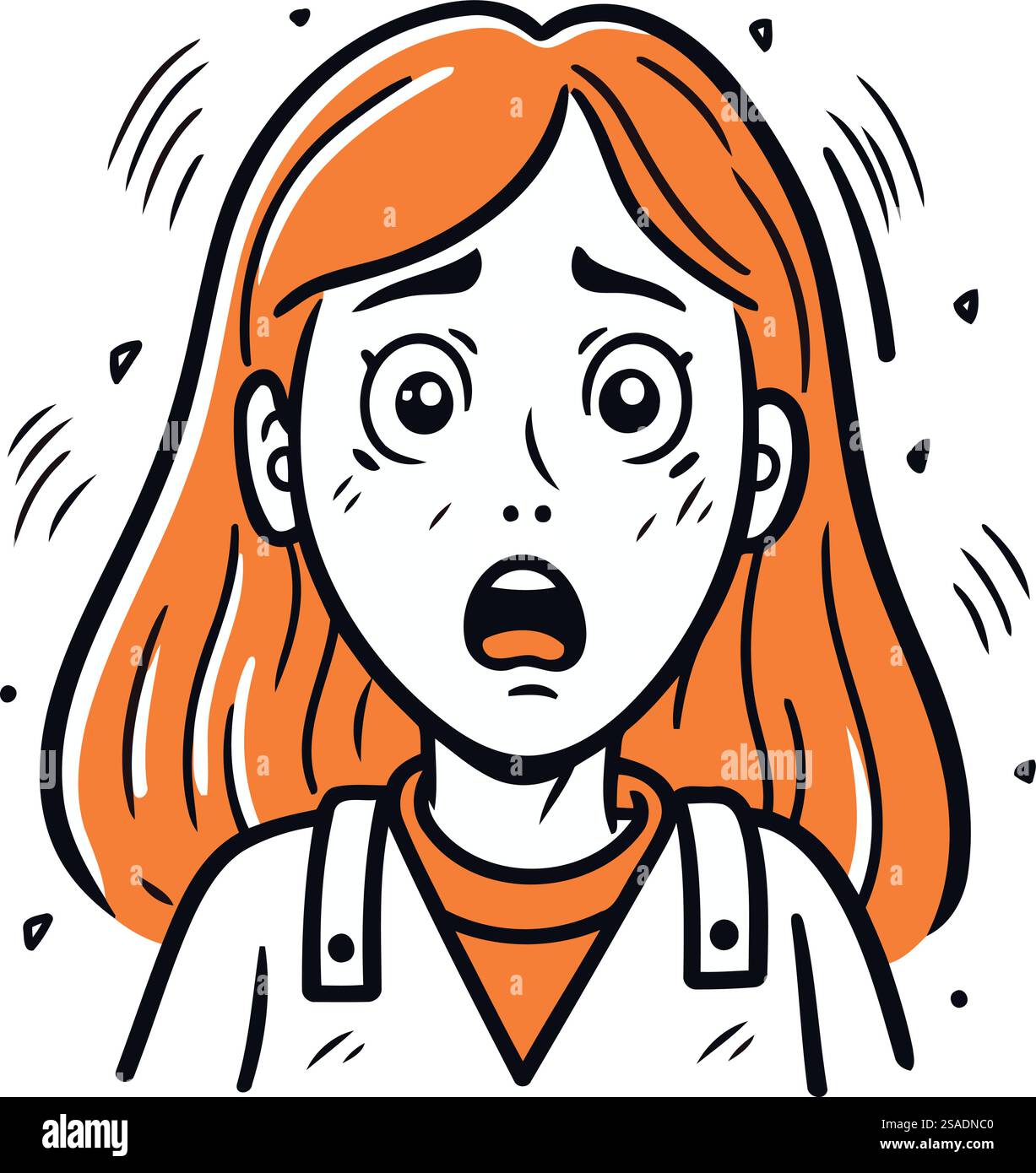 Scared woman with red hair. Vector illustration in doodle style Stock ...