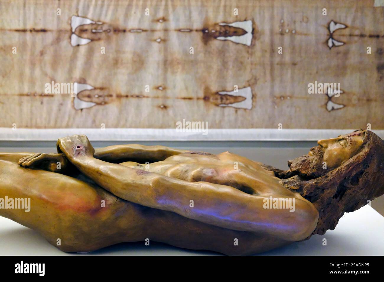 Church of Saint Mary Magdalene. 3D art sculpture of Jesus Christ based in the Turin Shroud ...