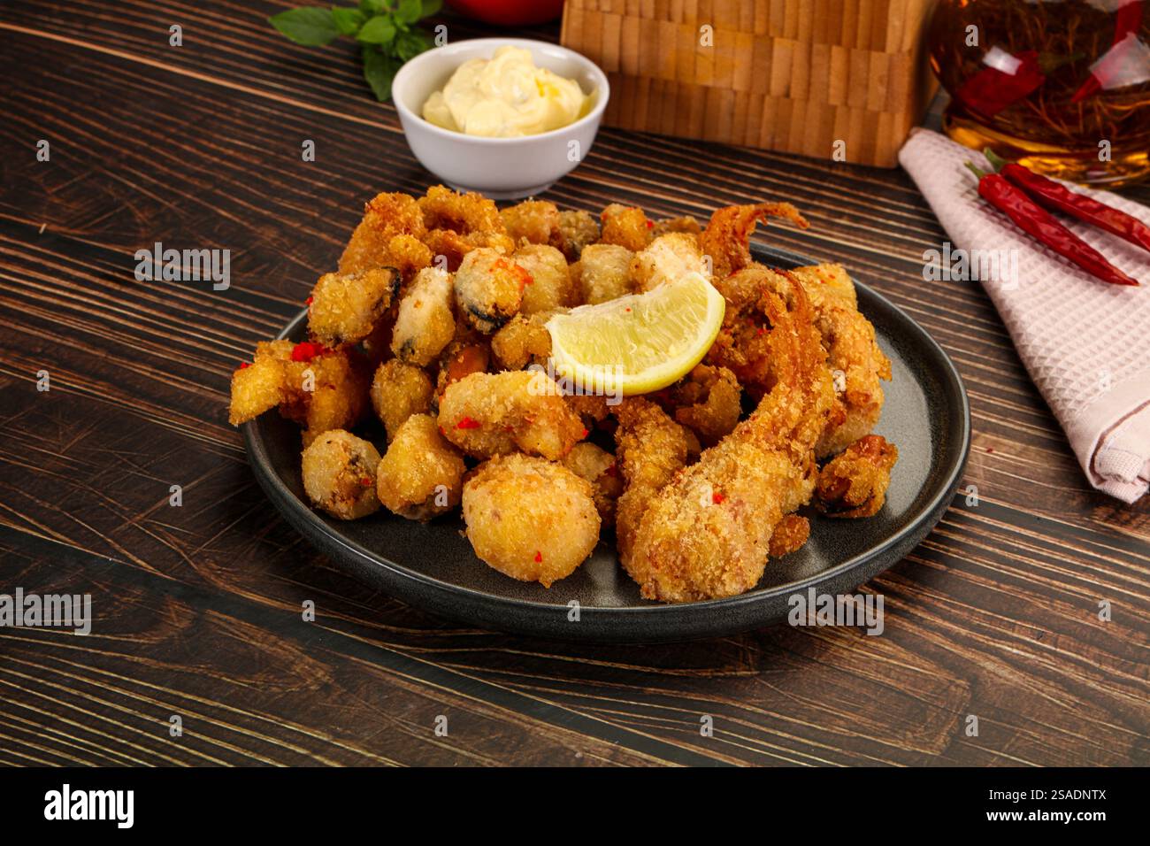 Fritto misto - deep fried seafood mix - calamari, prawn, fish, mussels ...