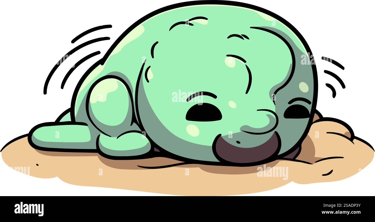 Cute cartoon frog sleeping on the sand. Vector illustration isolated on ...