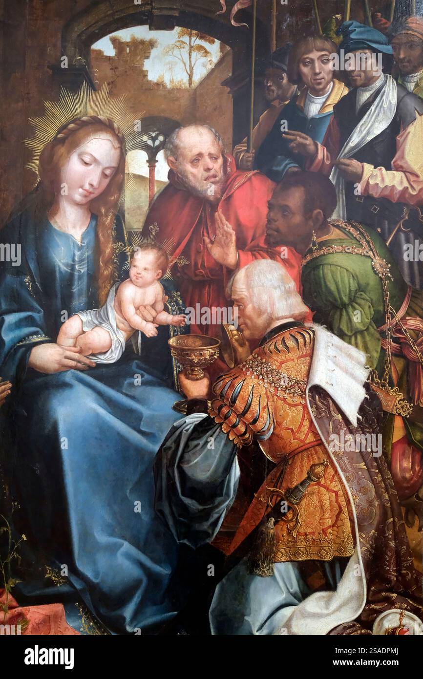 National Museum of Ancient Art. Adoration of the Magi. 16 th century. Oil on oak panel Stock ...