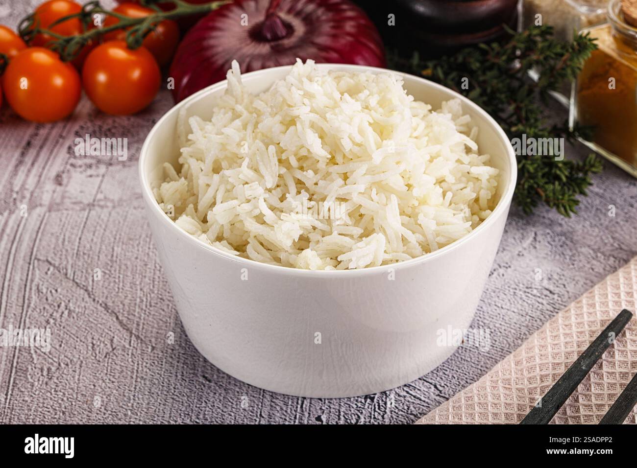 Indian cuisine Steamed basmati rice in the bowl Stock Photo - Alamy
