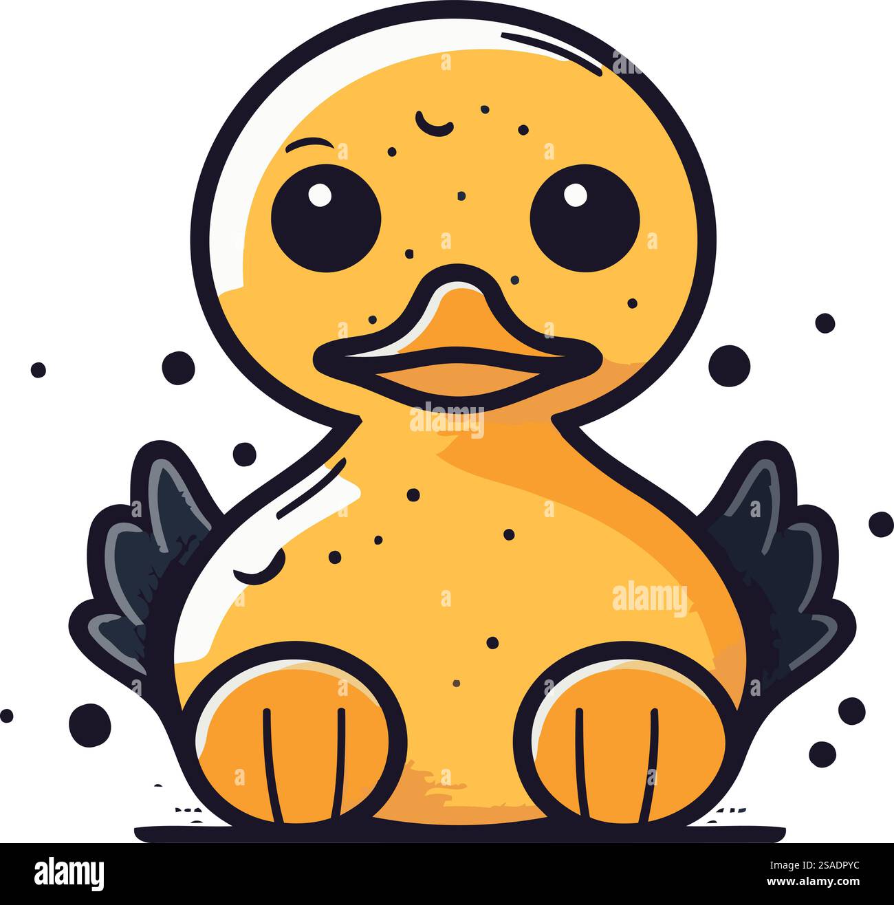 Cute yellow duckling sitting on a white background. Vector illustration ...