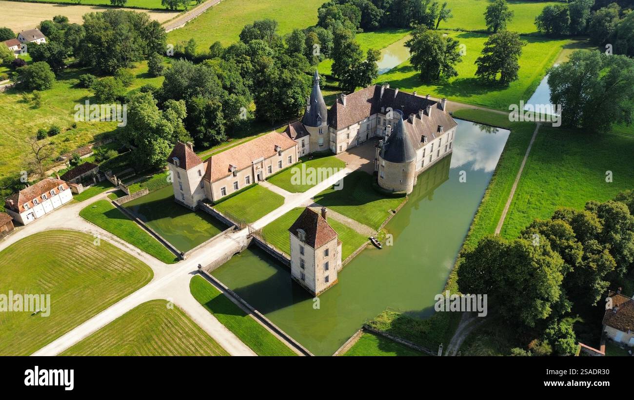 drone photo Commarin castle france europe Stock Photo - Alamy