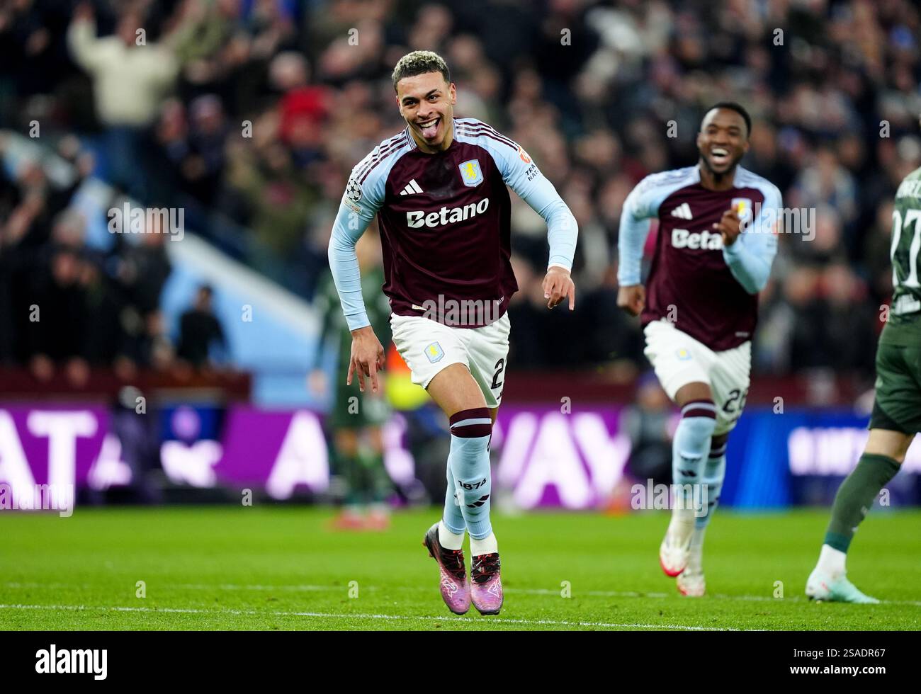 Aston Villa's Morgan Rogers celebrates scoring their side's second goal ...