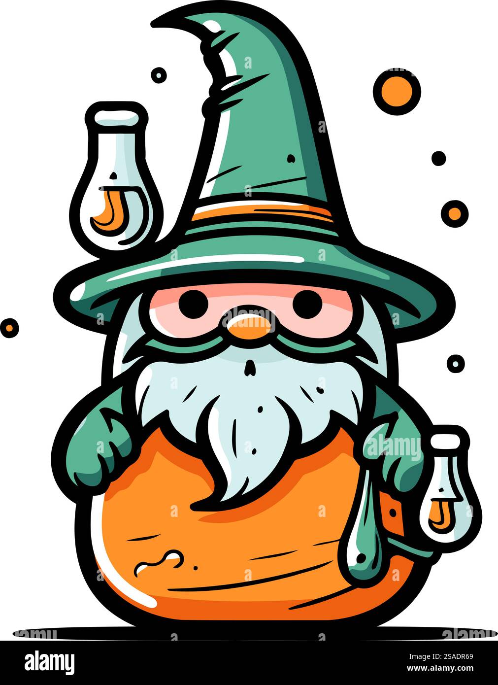 Cartoon funny wizard with magic potion. Vector illustration. Witchcraft ...