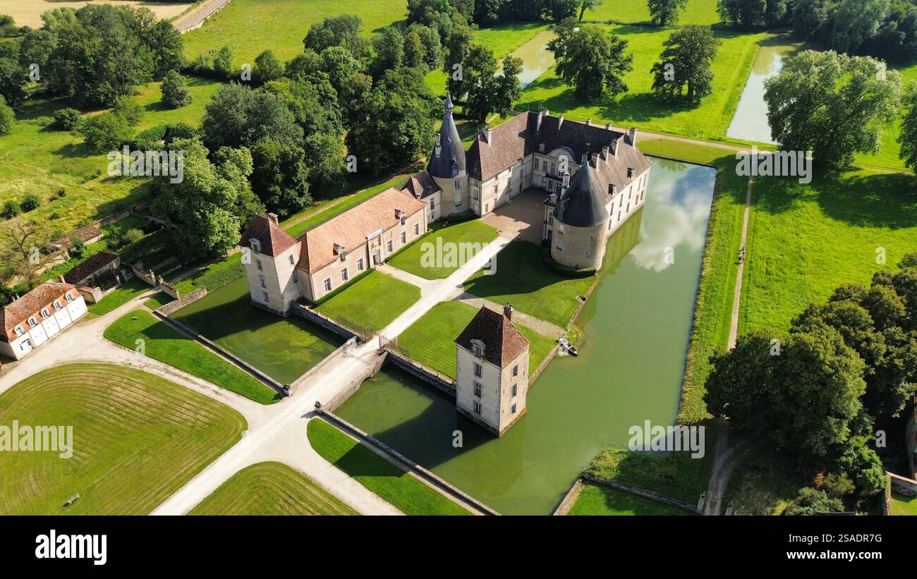 drone photo Commarin castle france europe Stock Photo - Alamy
