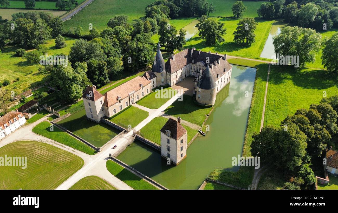 drone photo Commarin castle france europe Stock Photo - Alamy