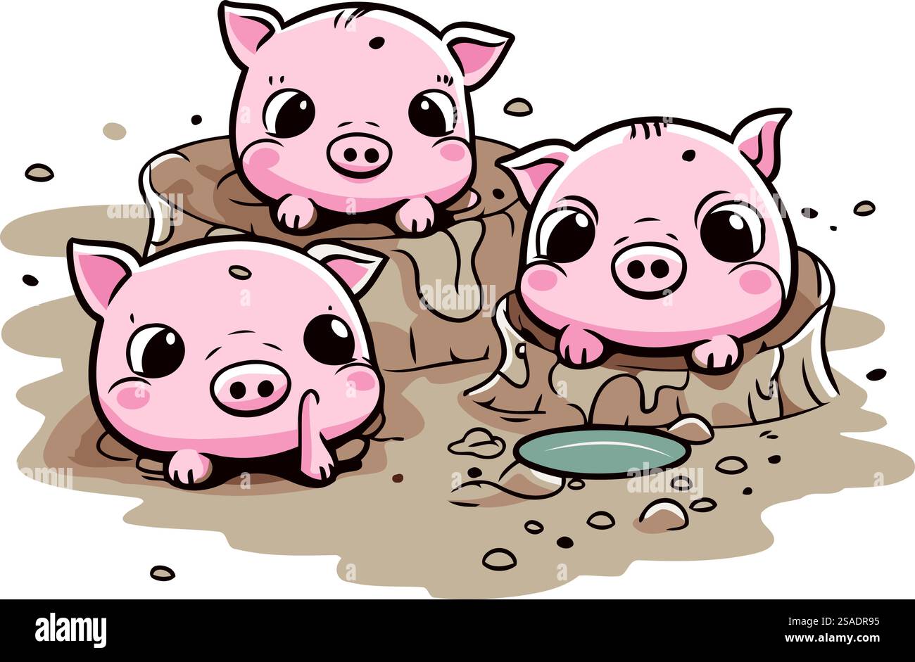 Vector illustration of a group of cute pigs in a mud pit Stock Vector ...