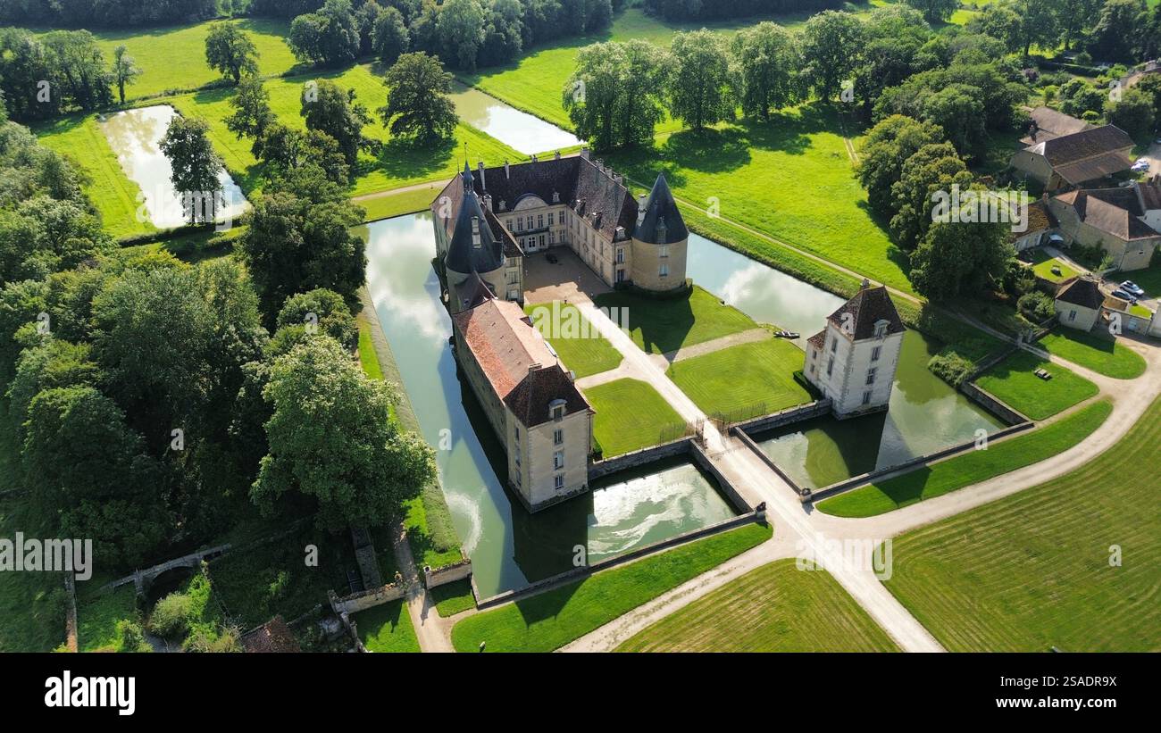 drone photo Commarin castle france europe Stock Photo - Alamy