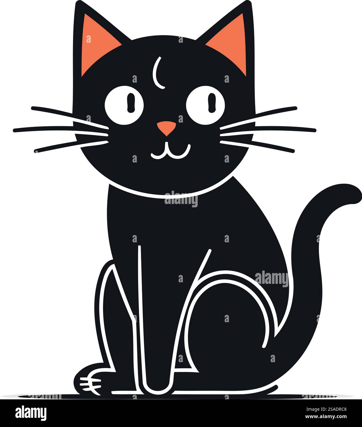 Cute black cat. Vector illustration isolated on a white background ...