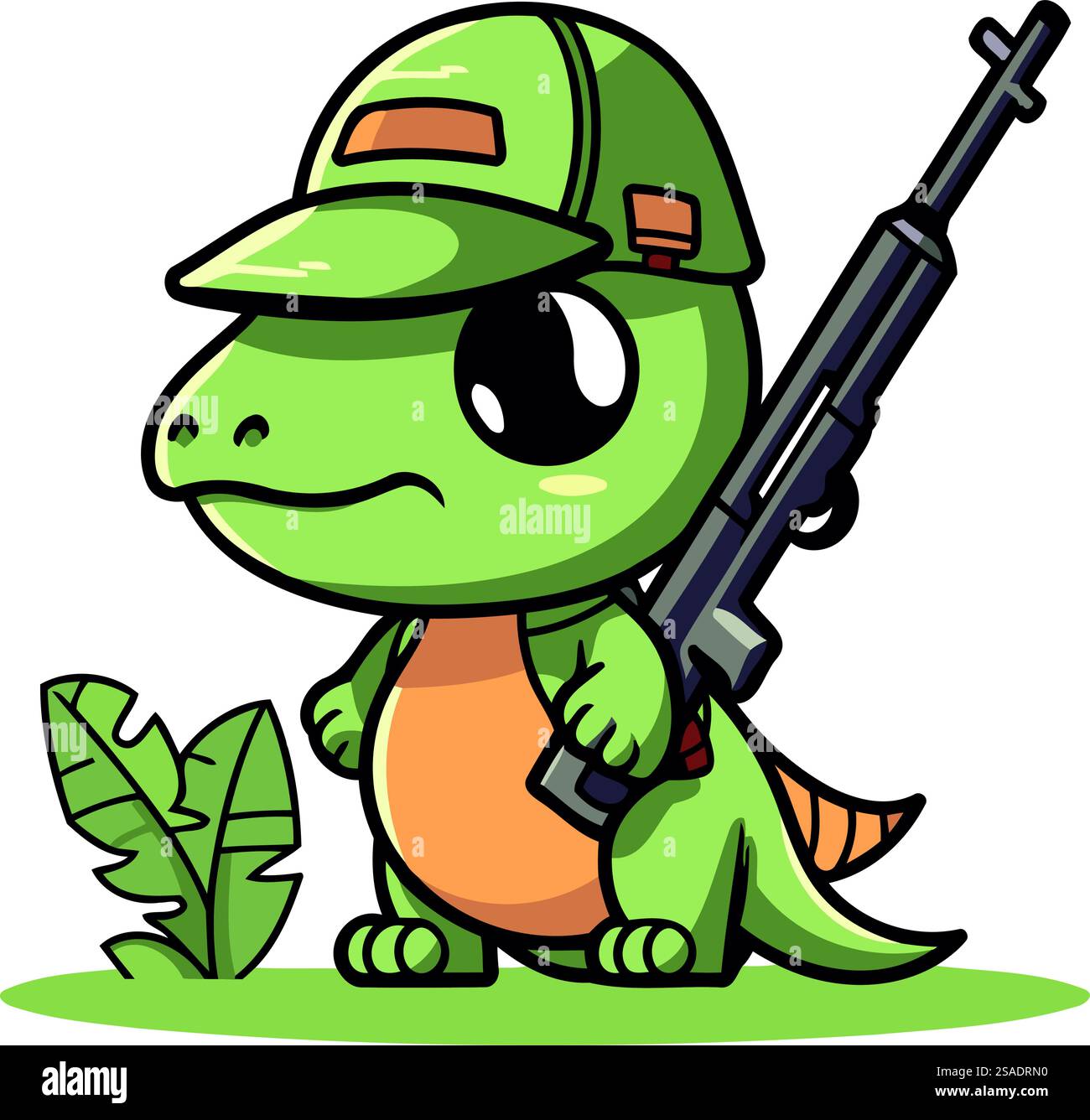 Cute dinosaur with a gun in the jungle. Vector illustration Stock ...