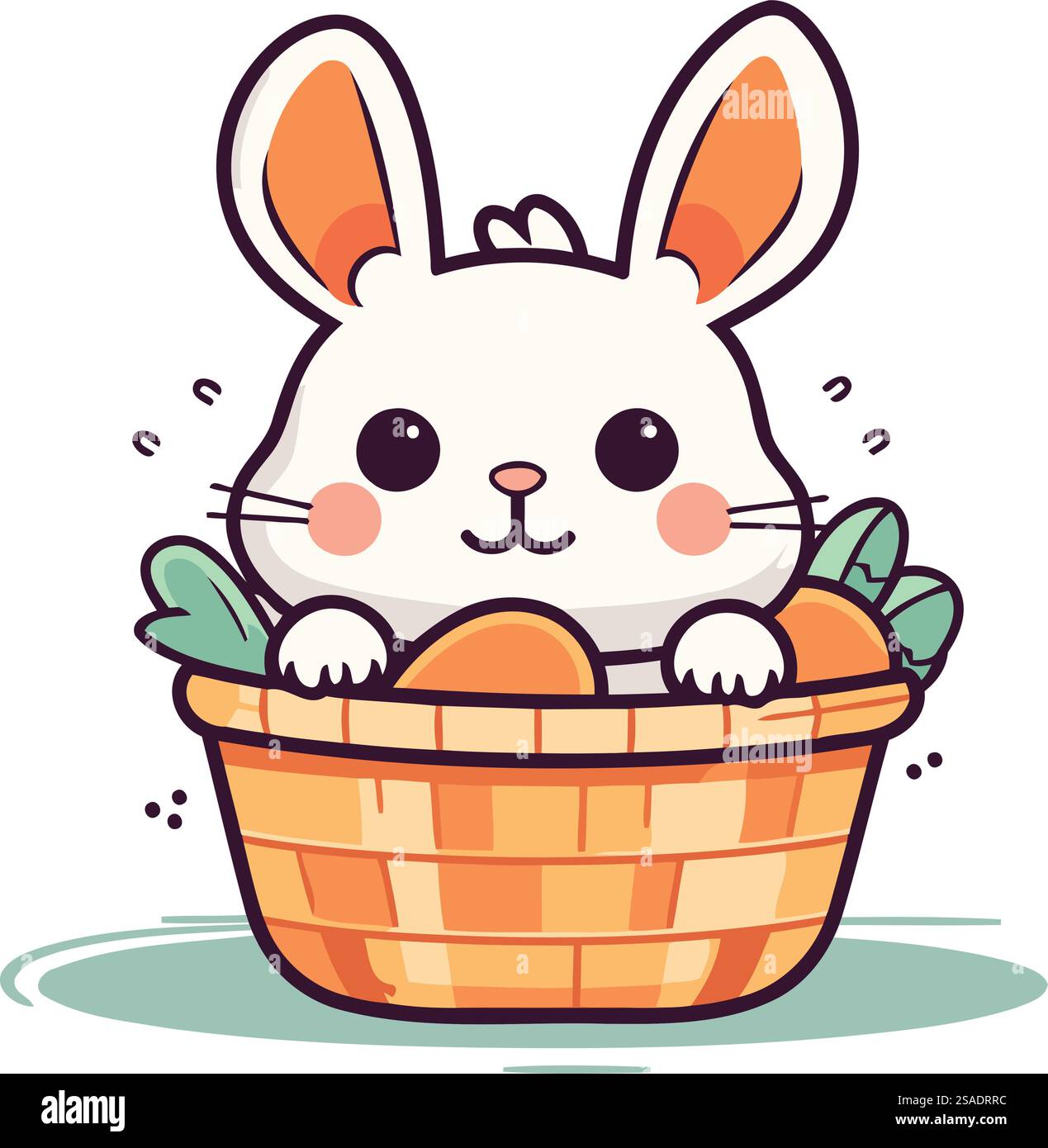 Easter bunny in basket. Cute cartoon character. Vector illustration ...