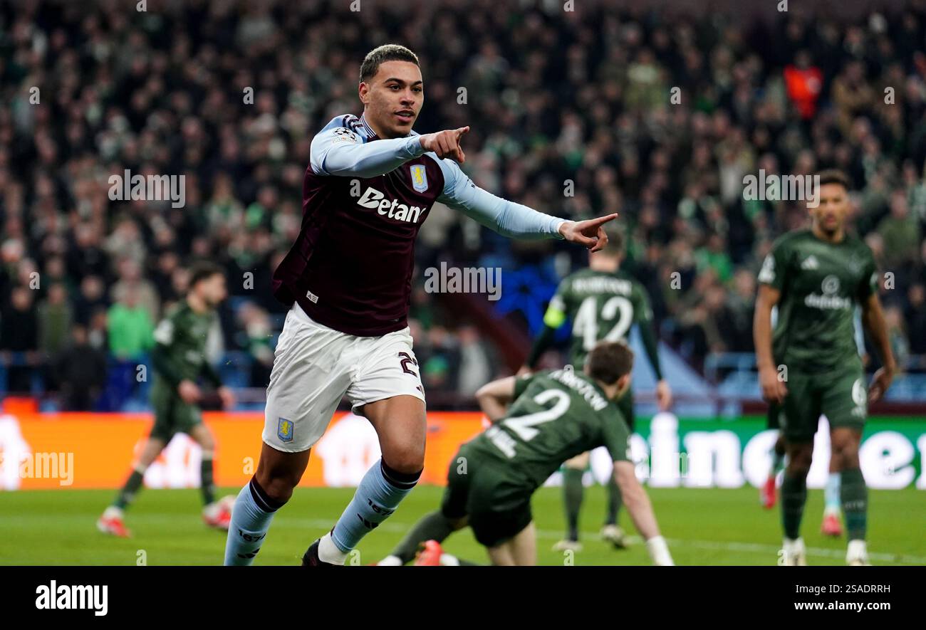 Aston Villa's Morgan Rogers celebrates scoring their side's first goal ...