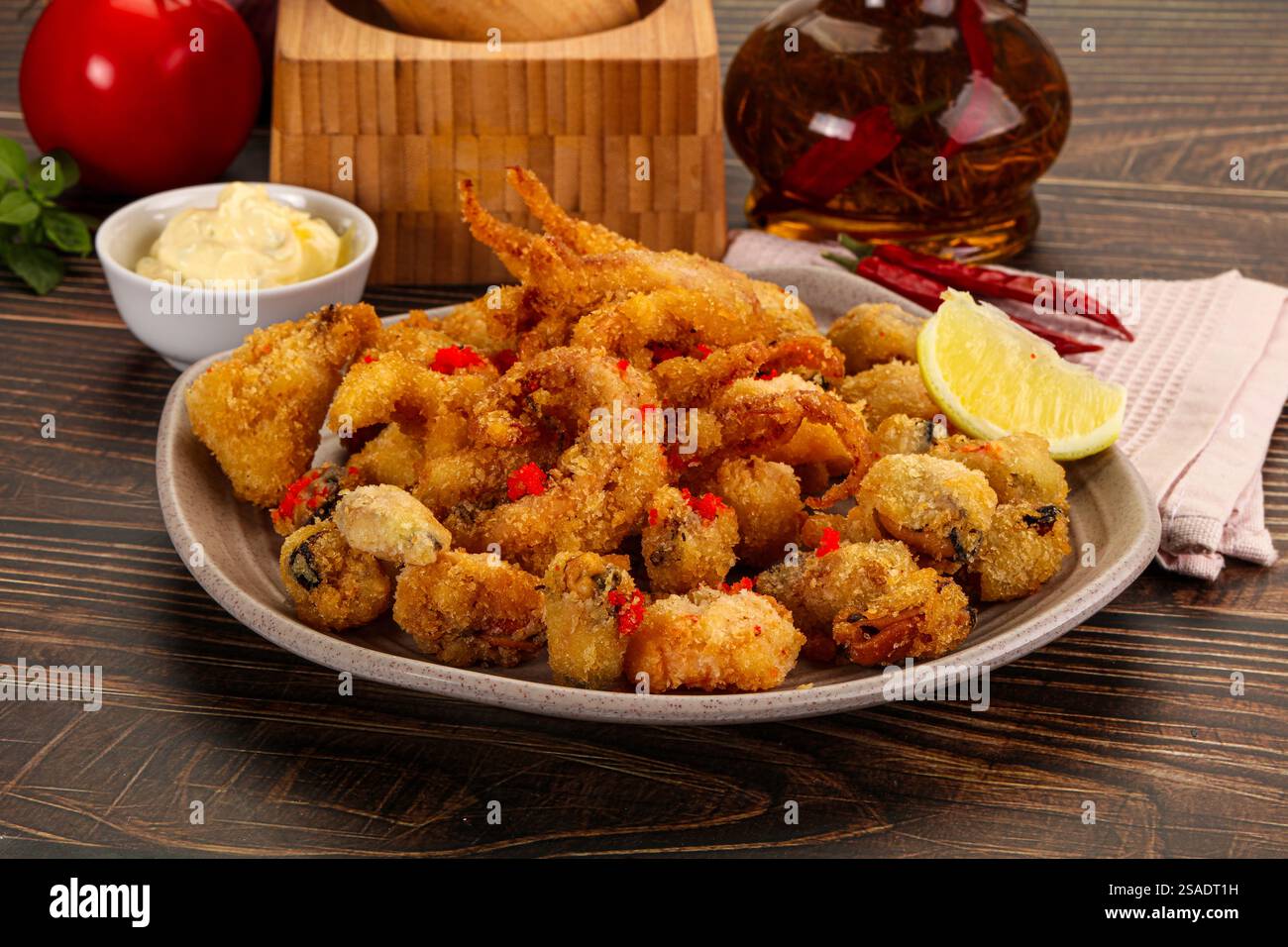 Fritto misto - deep fried seafood mix - calamari, prawn, fish, mussels ...