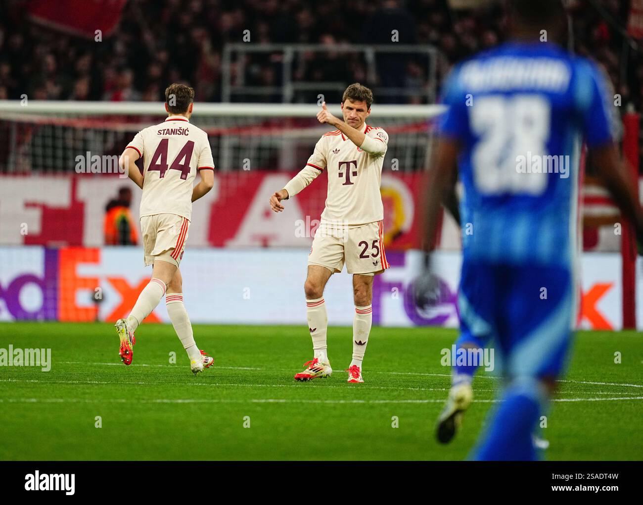 Allianz Arena, Munich, Germany. 29th Jan, 2025. Thomas Muller (Bayern ...