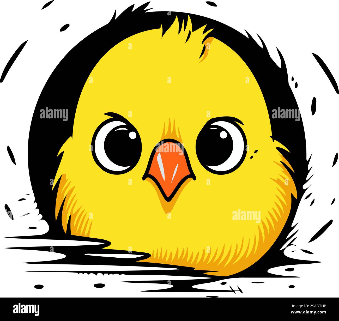 Cute little chick in a circle. Vector illustration on white background ...