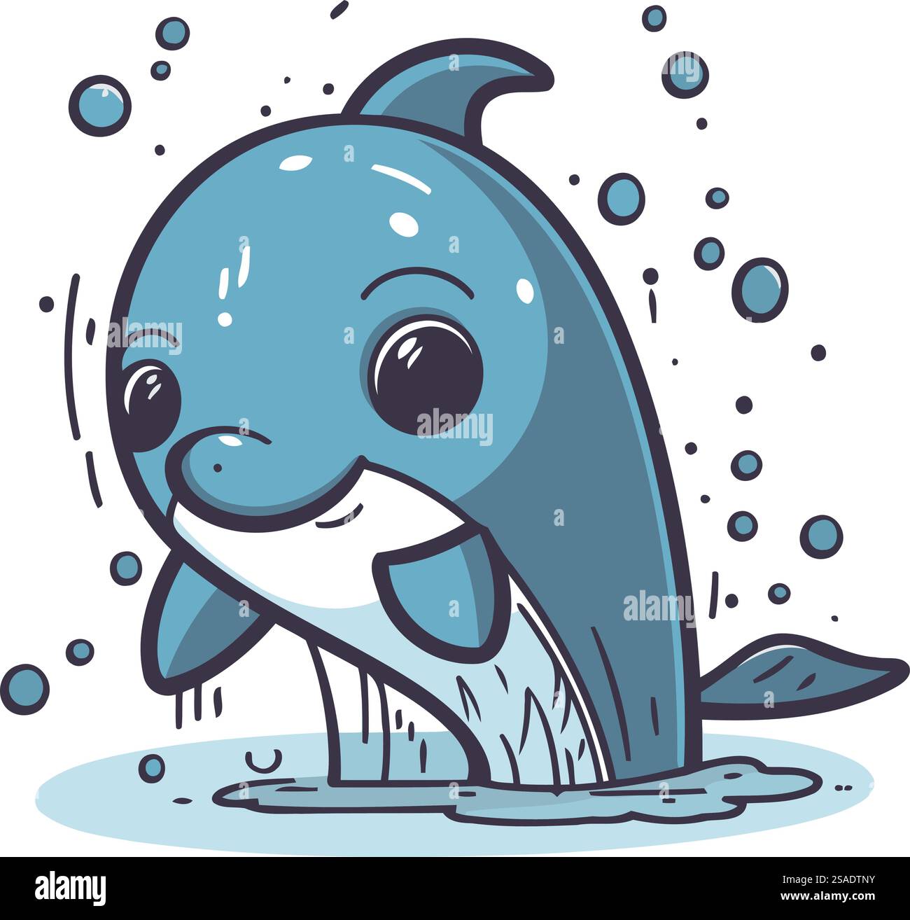 Cute cartoon dolphin. Vector illustration of a cute little dolphin ...