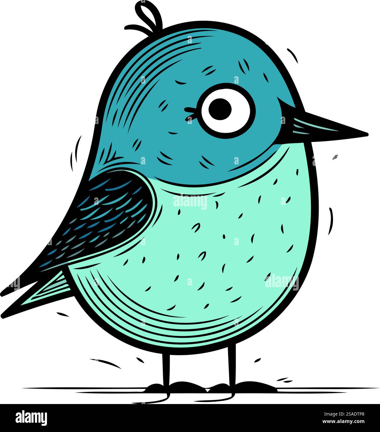 Cartoon blue bird. Hand drawn vector illustration. Isolated on white ...