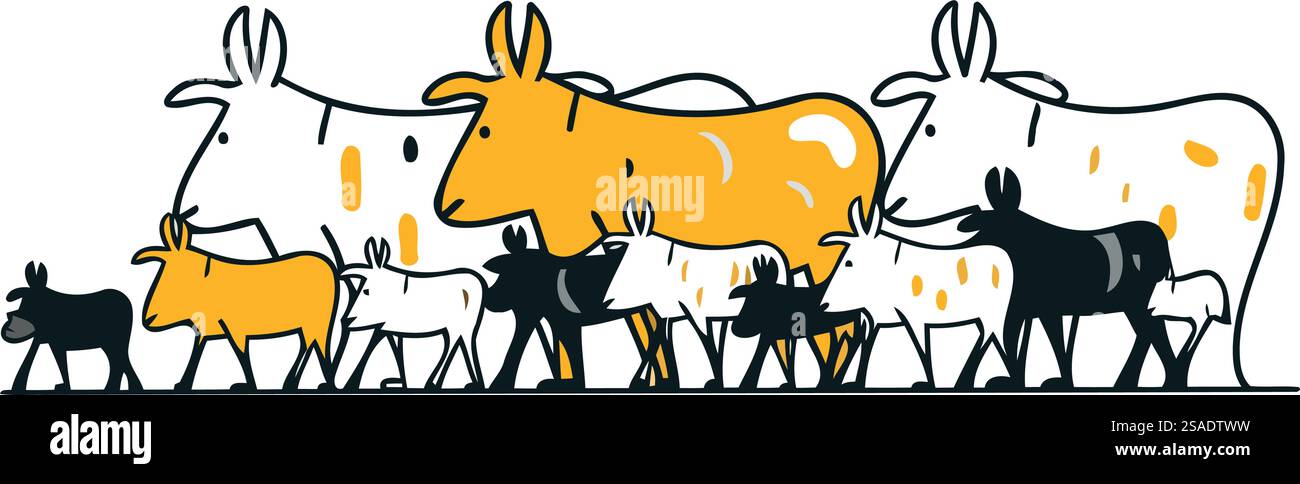 Cows and bulls. Farm animals. Vector illustration on white background ...
