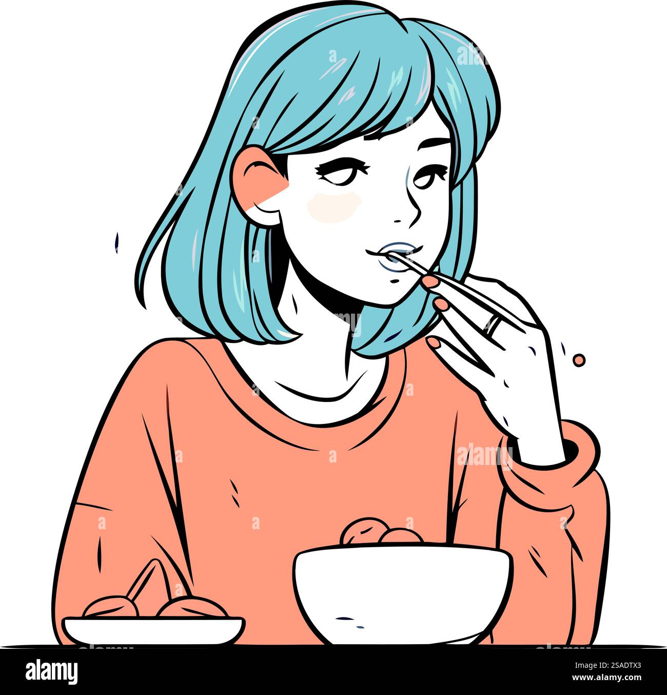 Illustration of a woman eating soup. Vector illustration in cartoon ...