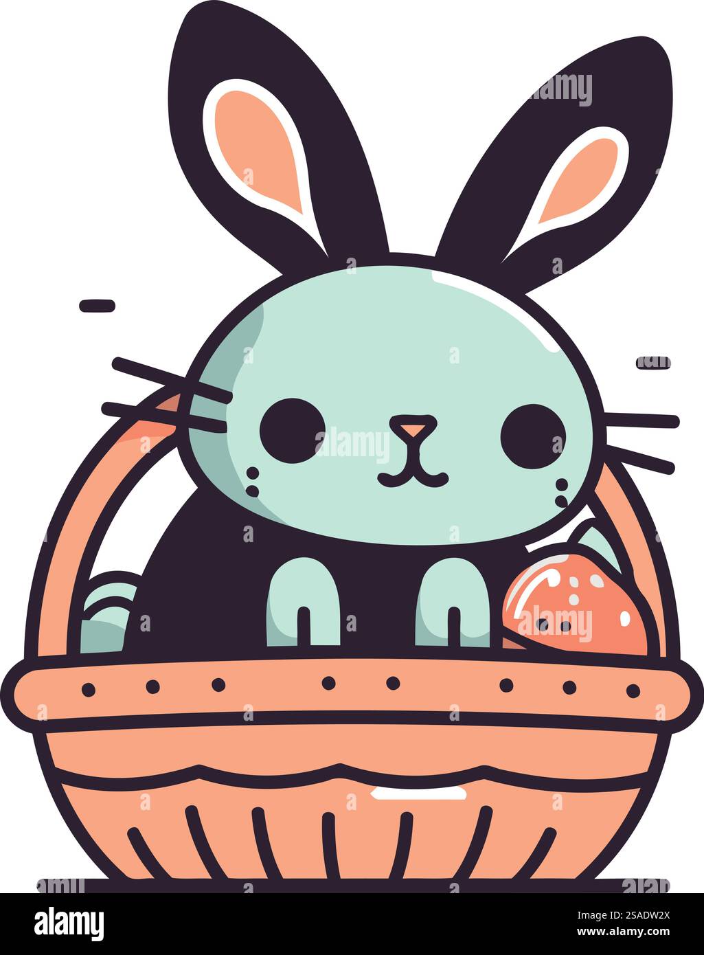 Cute cartoon bunny in basket with Easter egg. Vector illustration Stock ...