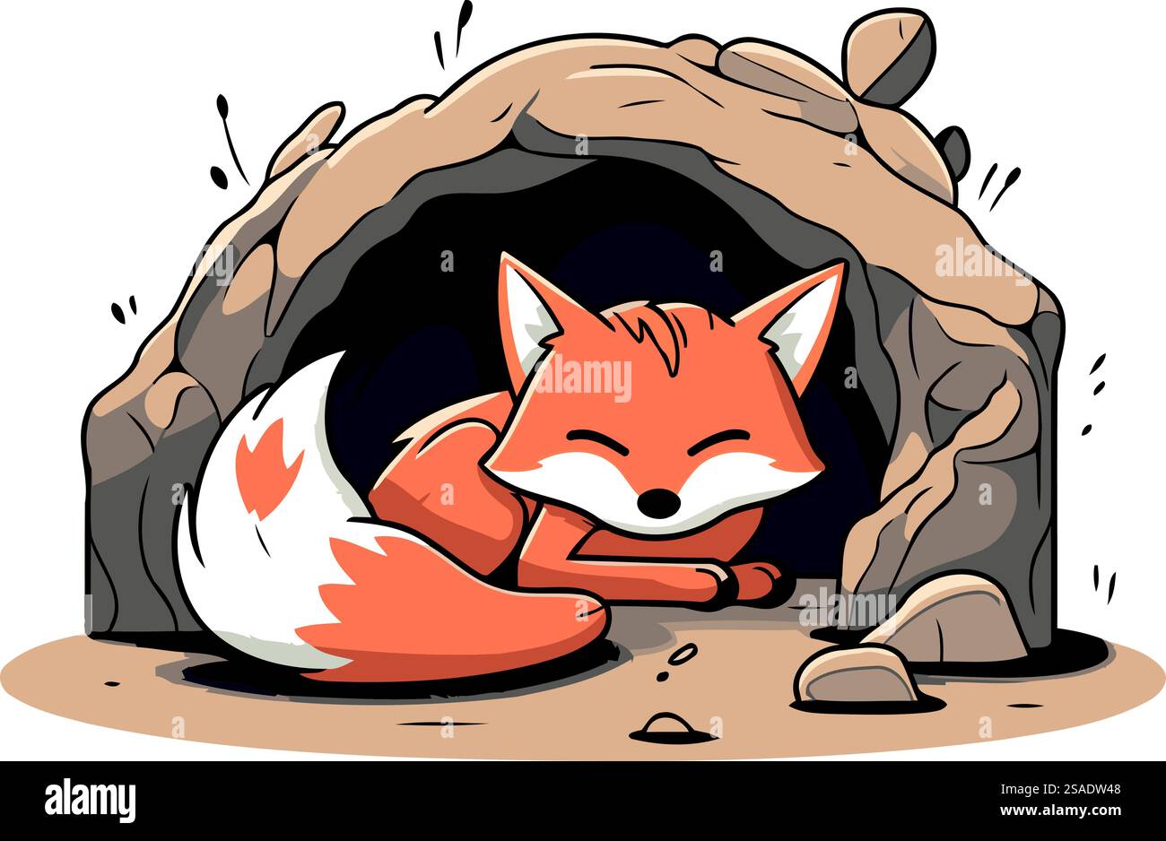 Vector illustration of a fox in a cave. Cute cartoon animal Stock ...