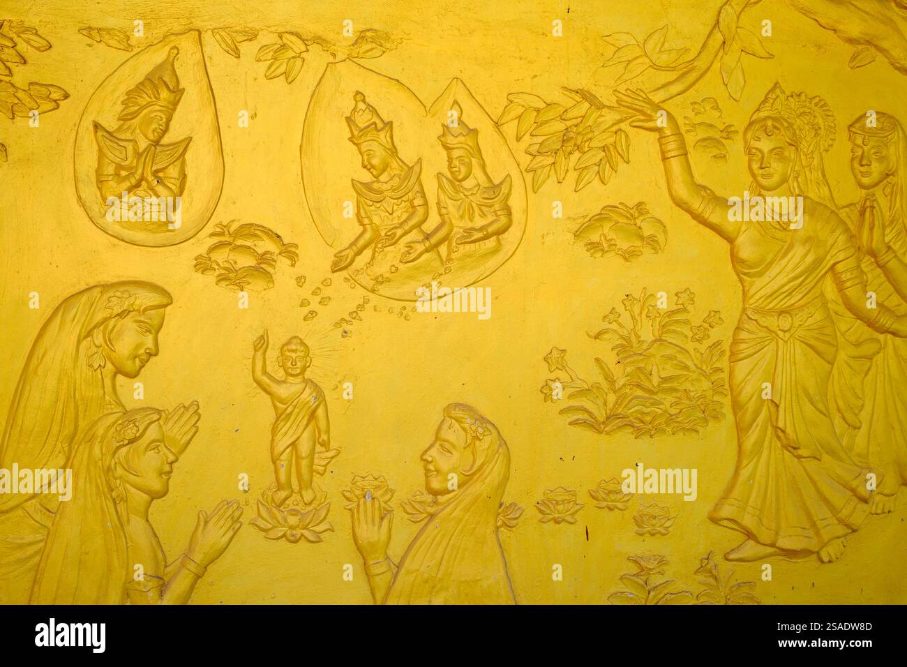 Long Duc buddhist Pagoda. The birth of infant Siddhartha as a prince ...