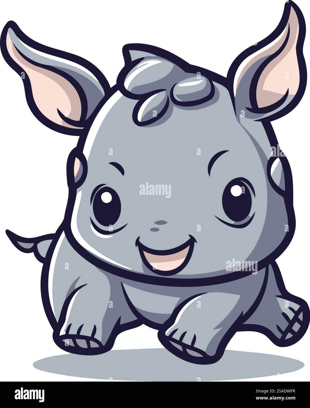 Rhino character cartoon style vector illustration. Cute rhinoceros ...