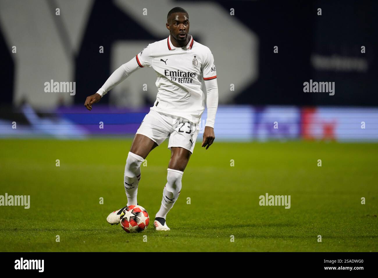 AC Milan's Fikayo Tomori controls the ball during a Champions League ...