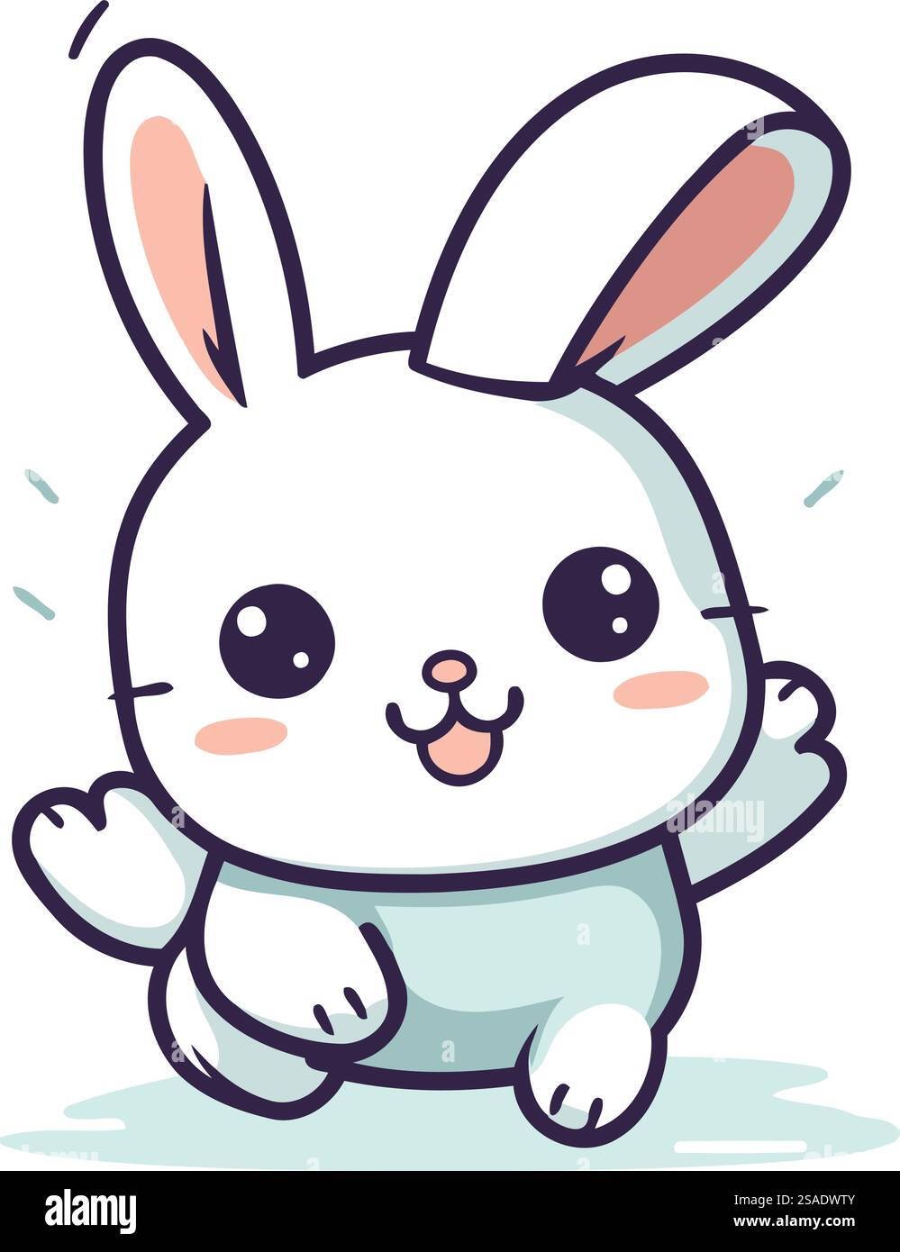 Cute white bunny cartoon character. Vector illustration isolated on ...