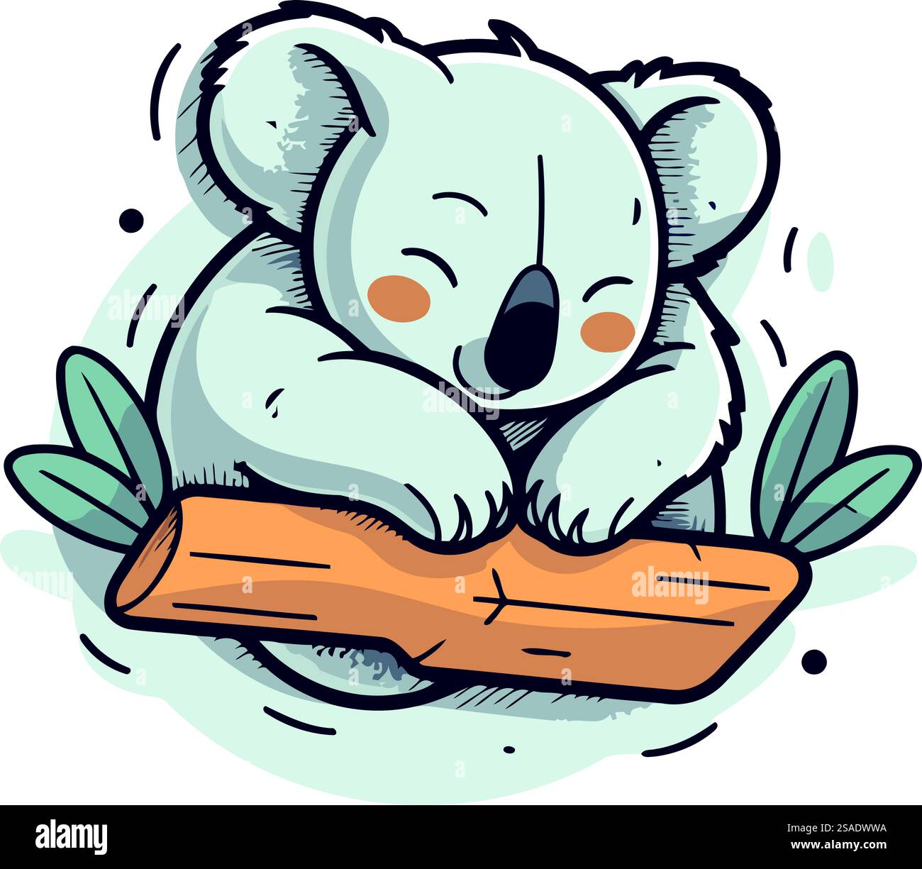 Cute koala sleeping on a log. Vector illustration in cartoon style ...