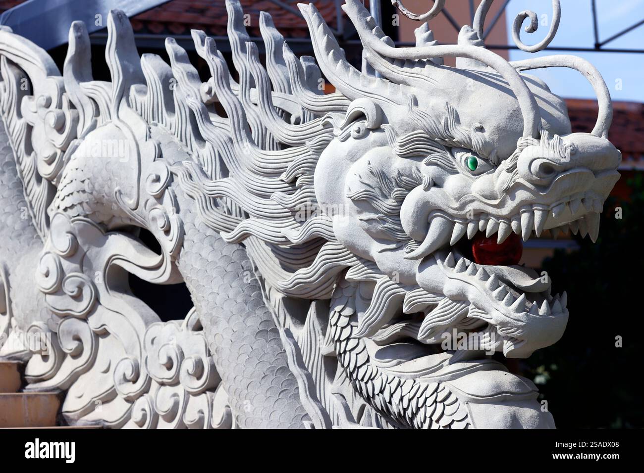 Phuoc Long Buddhist pagoda. Chinese dragon. Decoration. Tan Chau ...